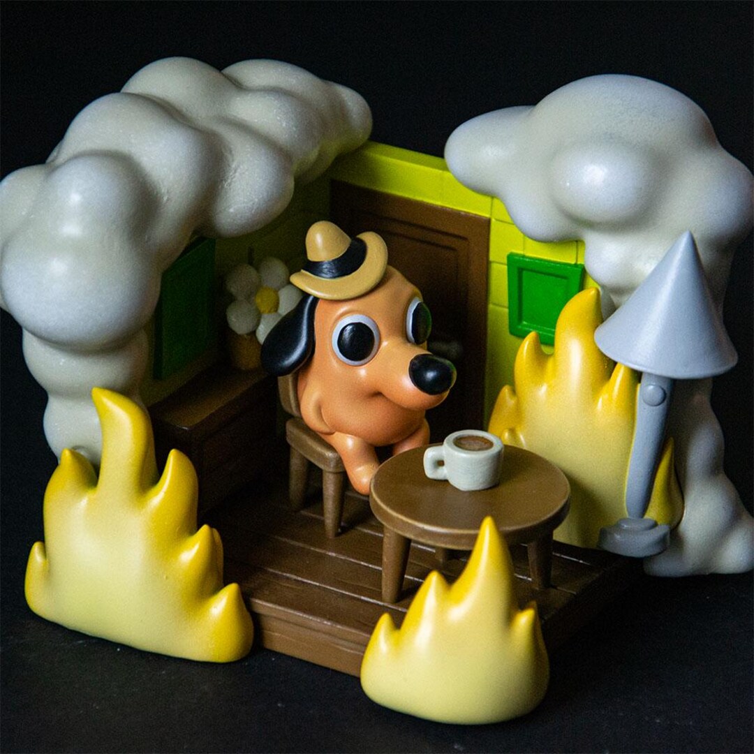 Meme Dog House on Fire 7cm/14cm - Hand Painted - Etsy