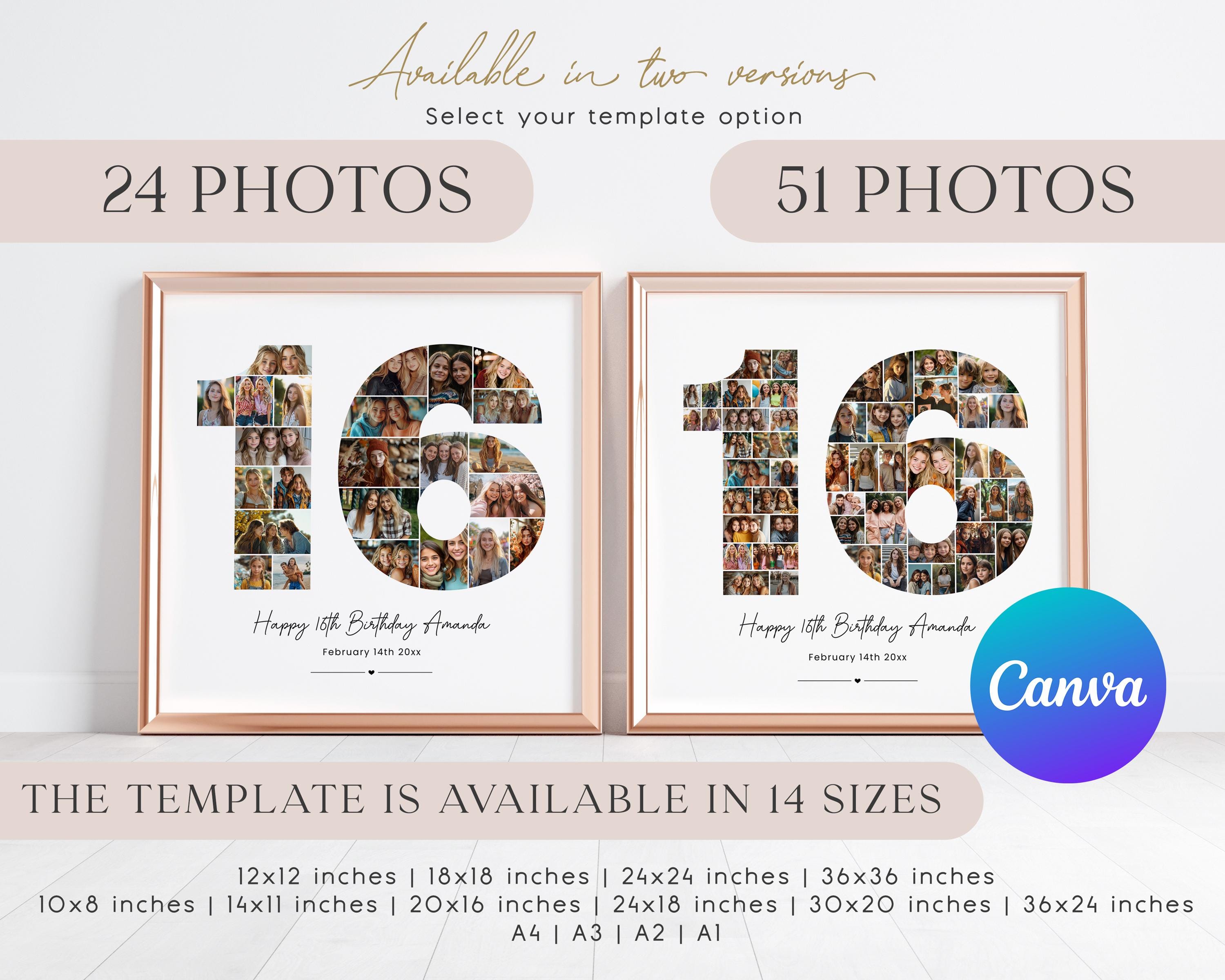 16th Birthday Photo Collage, 16th Birthday Gift, Birthday Number 16 ...