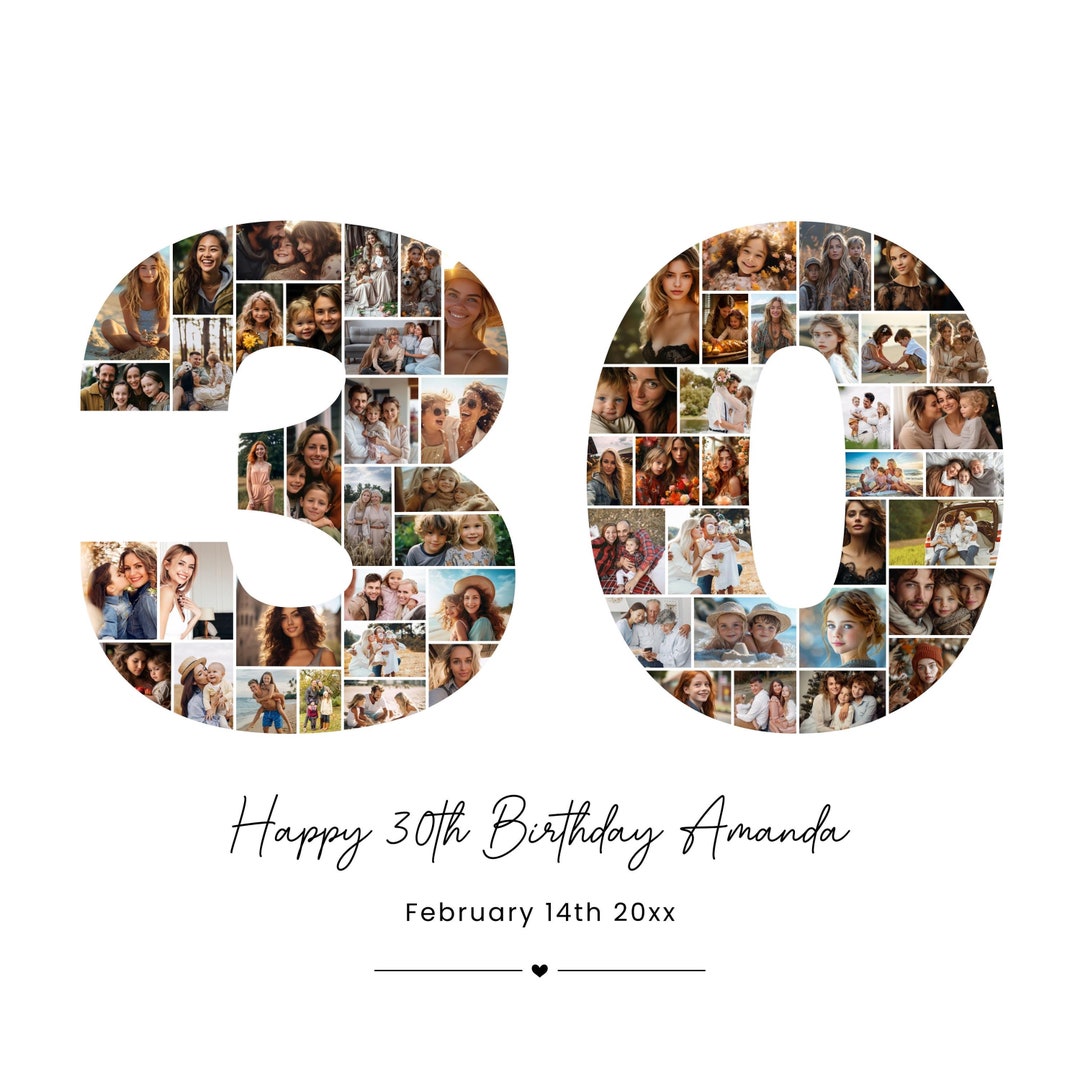 30th Birthday Photo Collage, 30th Birthday Gift, Birthday Number 30 ...