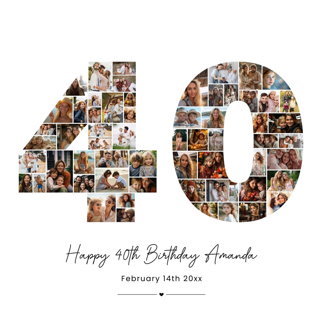 40th Birthday Photo Collage Template, Personalized 40th Birthday Gift ...