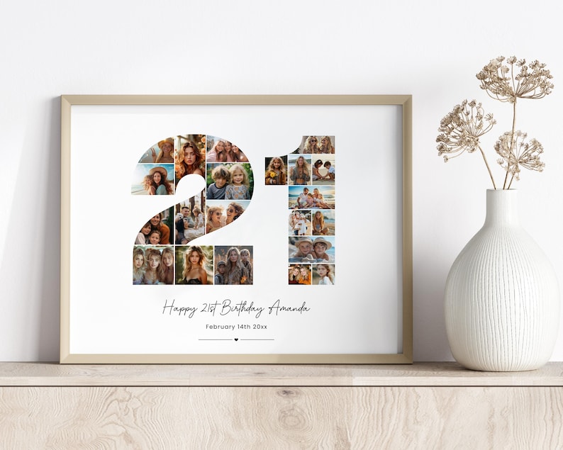 21st Birthday Photo Collage, 21st Birthday Gift, Birthday Number 21 ...