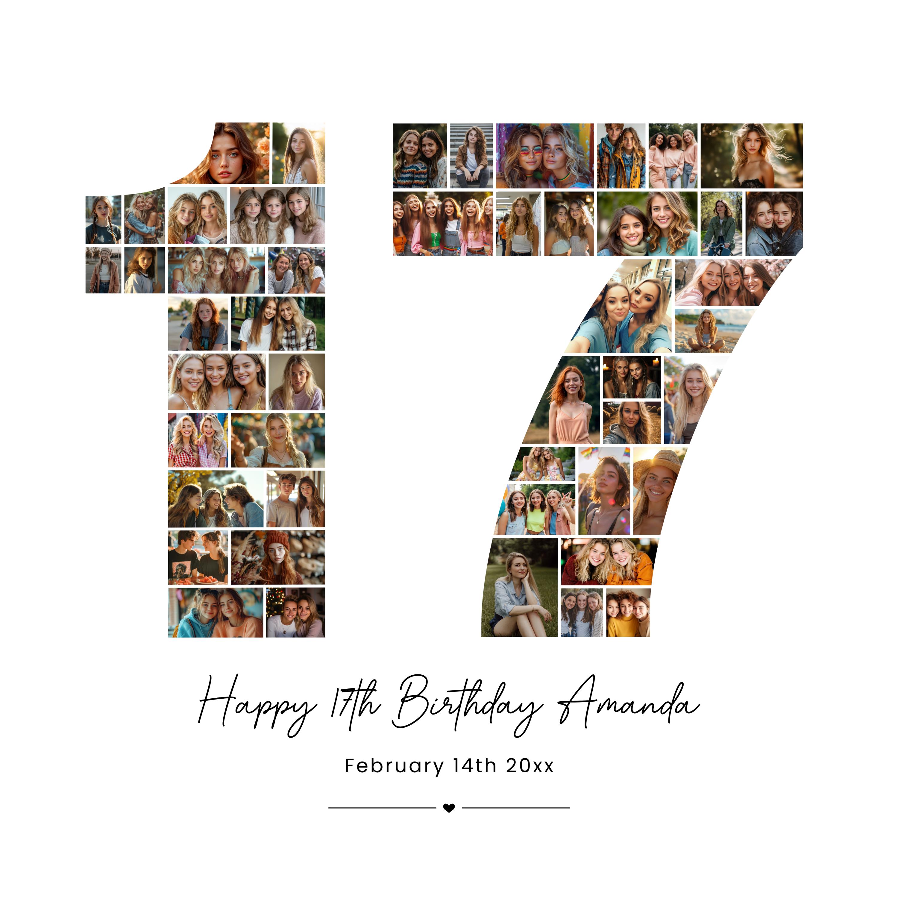 17th Birthday Photo Collage, 17th Birthday Gift, Birthday Number 17 ...