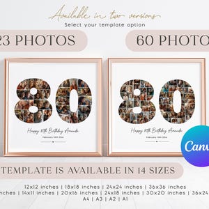 80th Birthday Photo Collage Template, Personalized 80th Birthday Gift ...