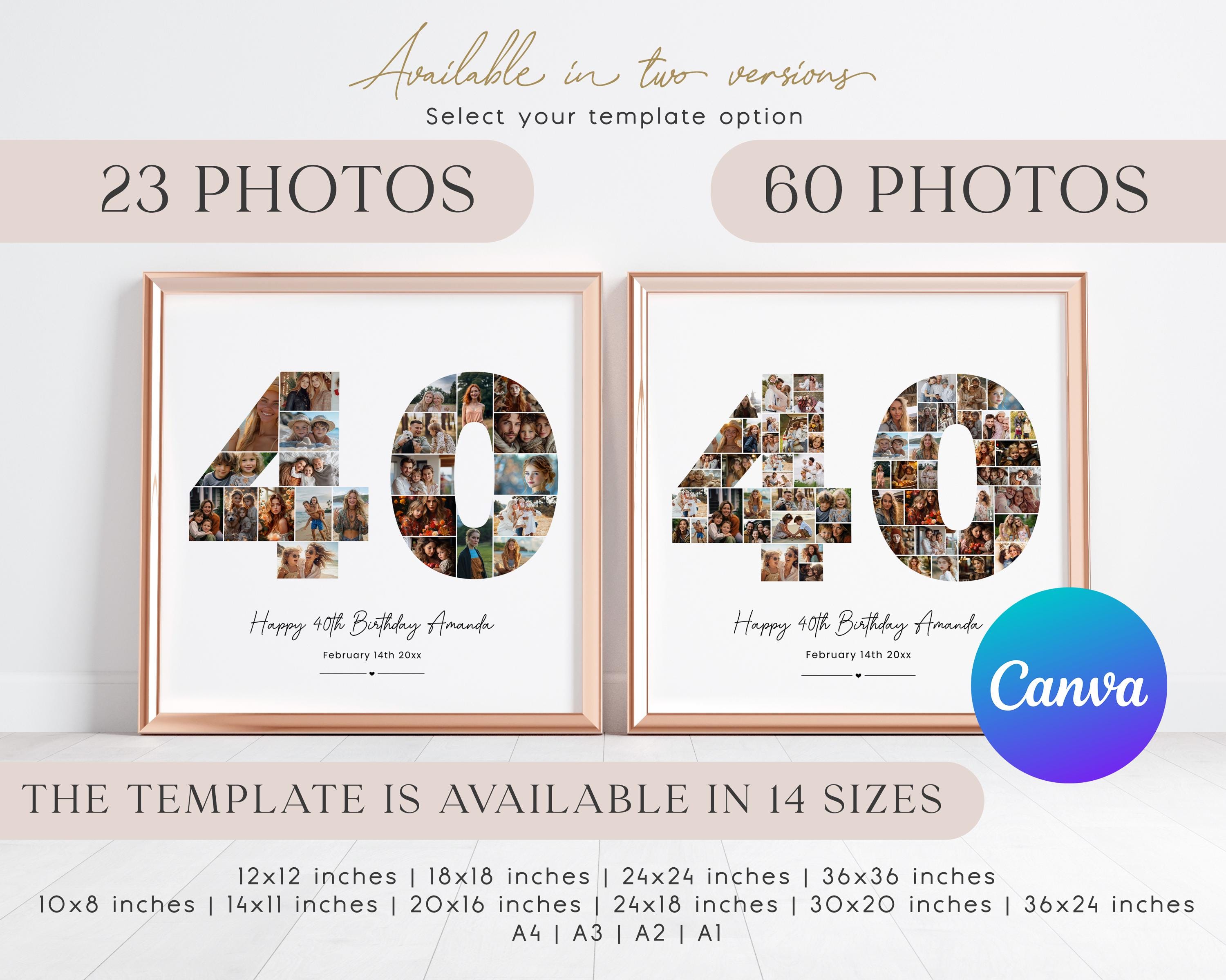 40th Birthday Photo Collage Template, Personalized 40th Birthday Gift ...