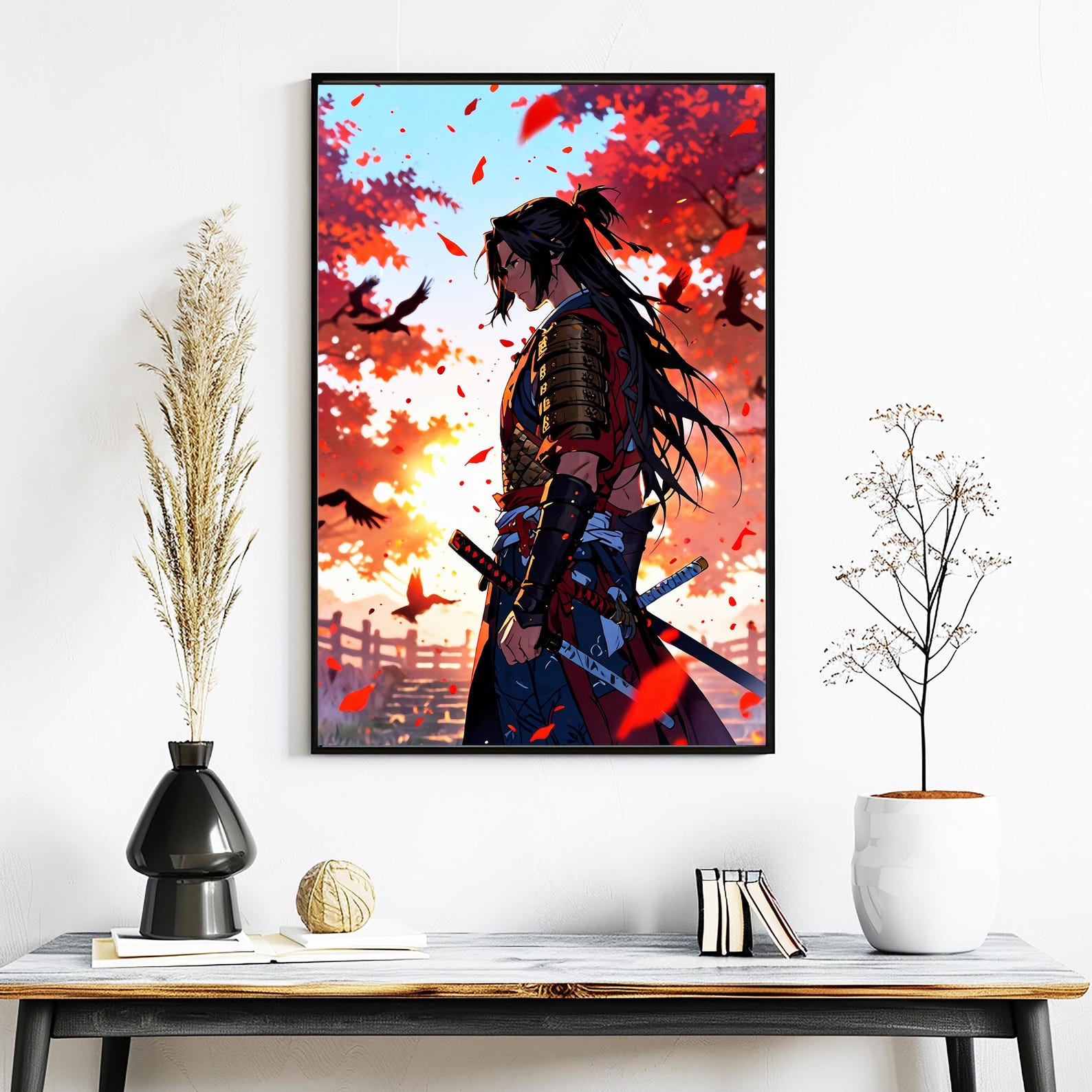 Samurai Warrior Art Print: Japanese Armor, Autumn Leaves Home Decor - Etsy