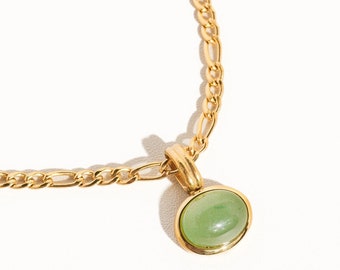 Green Square Stone Pendant With 18K Gold Chain - Etsy