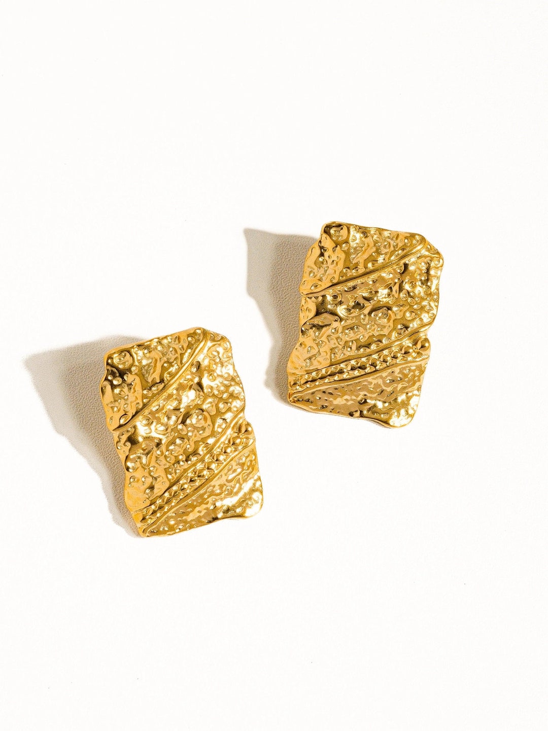 18K Gold, Wavy Square Statement Earrings - Etsy