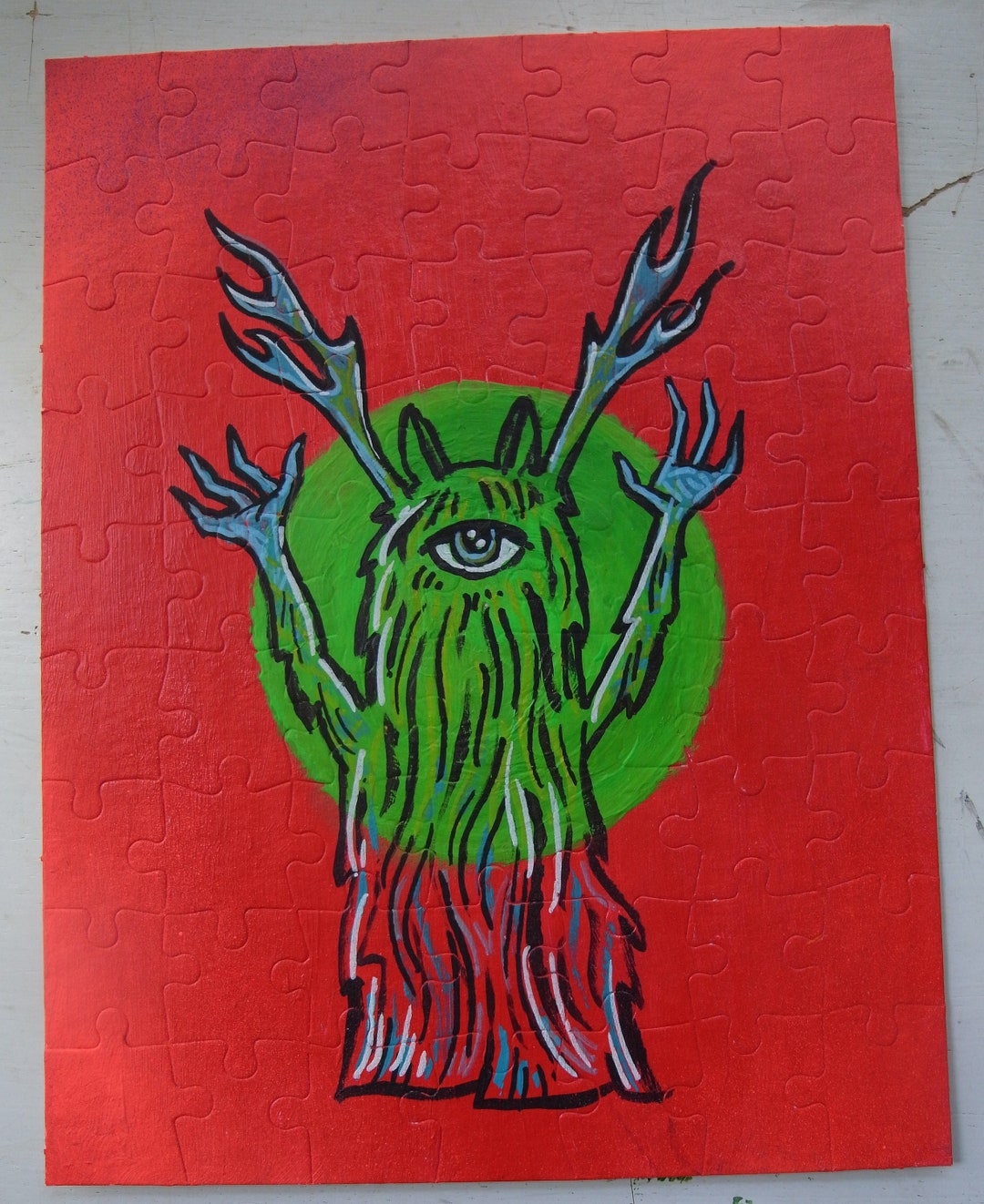 Original 'red Puzzler Number One' Hand Painted Jigsaw Puzzler - Etsy