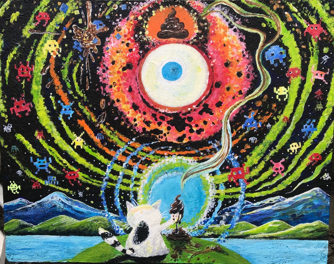 Poopaw Vs. the Space Invaders Acrylic Painting - Etsy