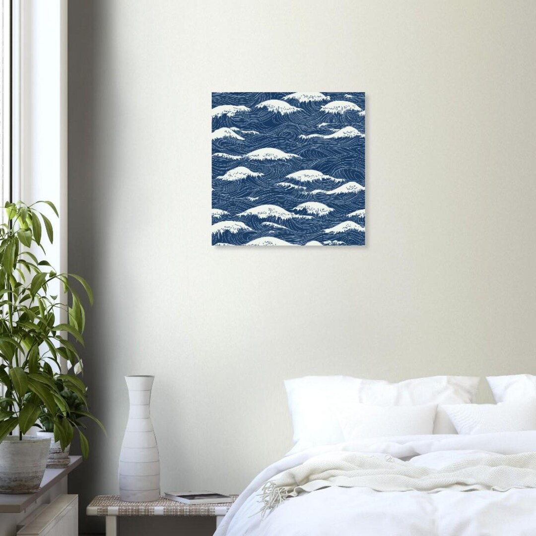 Seamless Blue Waves Pattern Poster – Inspired by Traditional Japanese ...