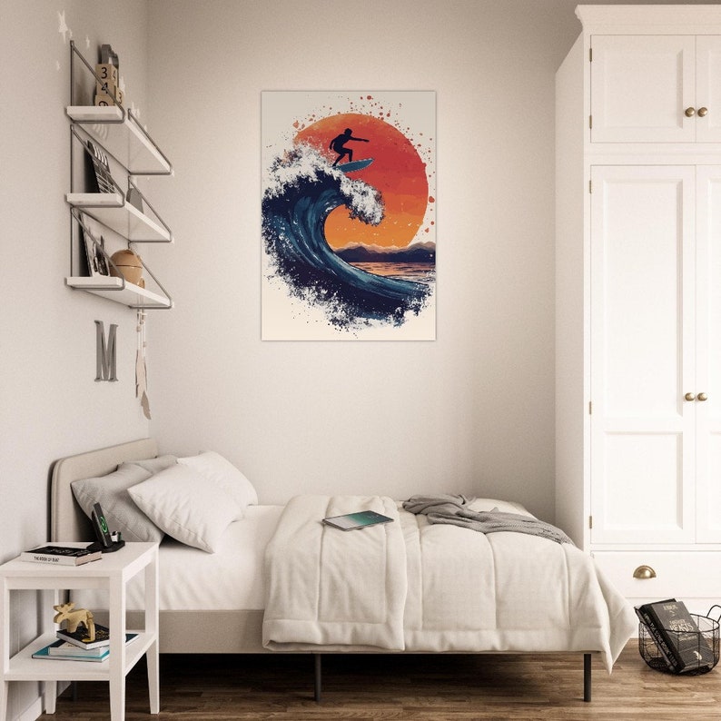 Epic Surfing Poster – Dynamic Wave and Sunset Art - Etsy