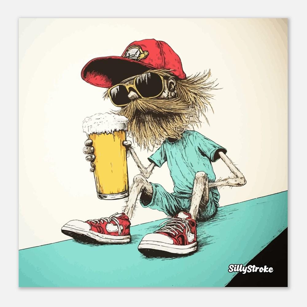 Funny Beer-loving Cartoon Character Poster - Whimsical Art Print ...