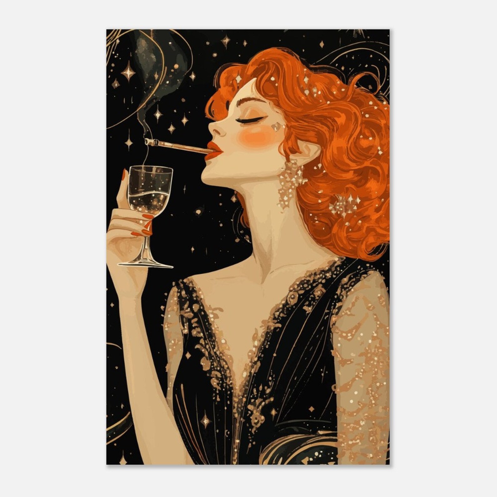 Art Deco Glamour Poster – Elegant Flapper Girl in Gold and Black - Etsy