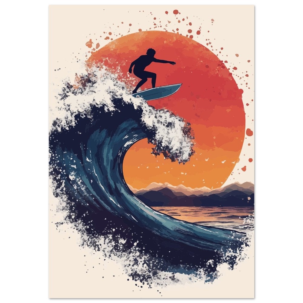 Epic Surfing Poster – Dynamic Wave and Sunset Art - Etsy