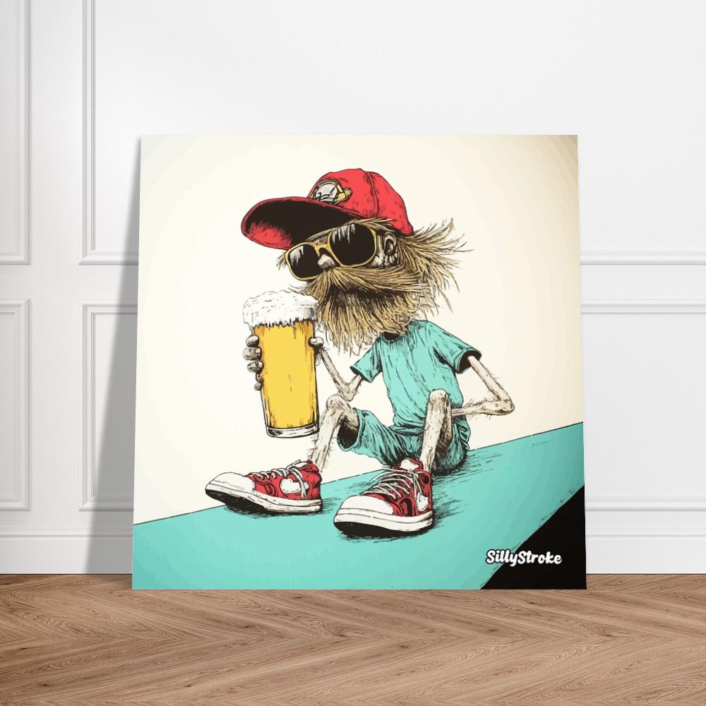 Funny Beer-loving Cartoon Character Poster - Whimsical Art Print ...