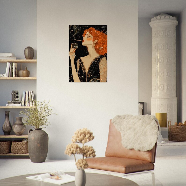 Art Deco Glamour Poster – Elegant Flapper Girl in Gold and Black - Etsy