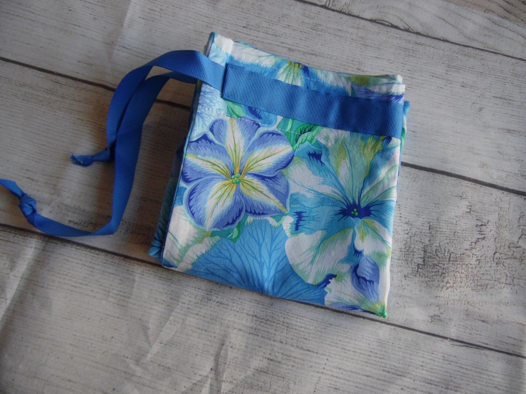 Blue Floral Travel Laundry Bag: Cotton Drawstring Wash Bag - Etsy