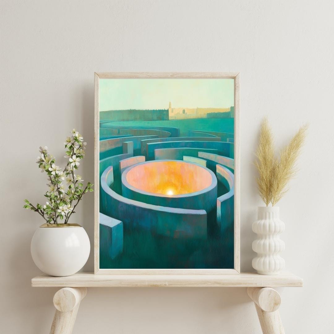 Labyrinth Wall Art Printable | Surreal Maze Digital Download | Glowing ...