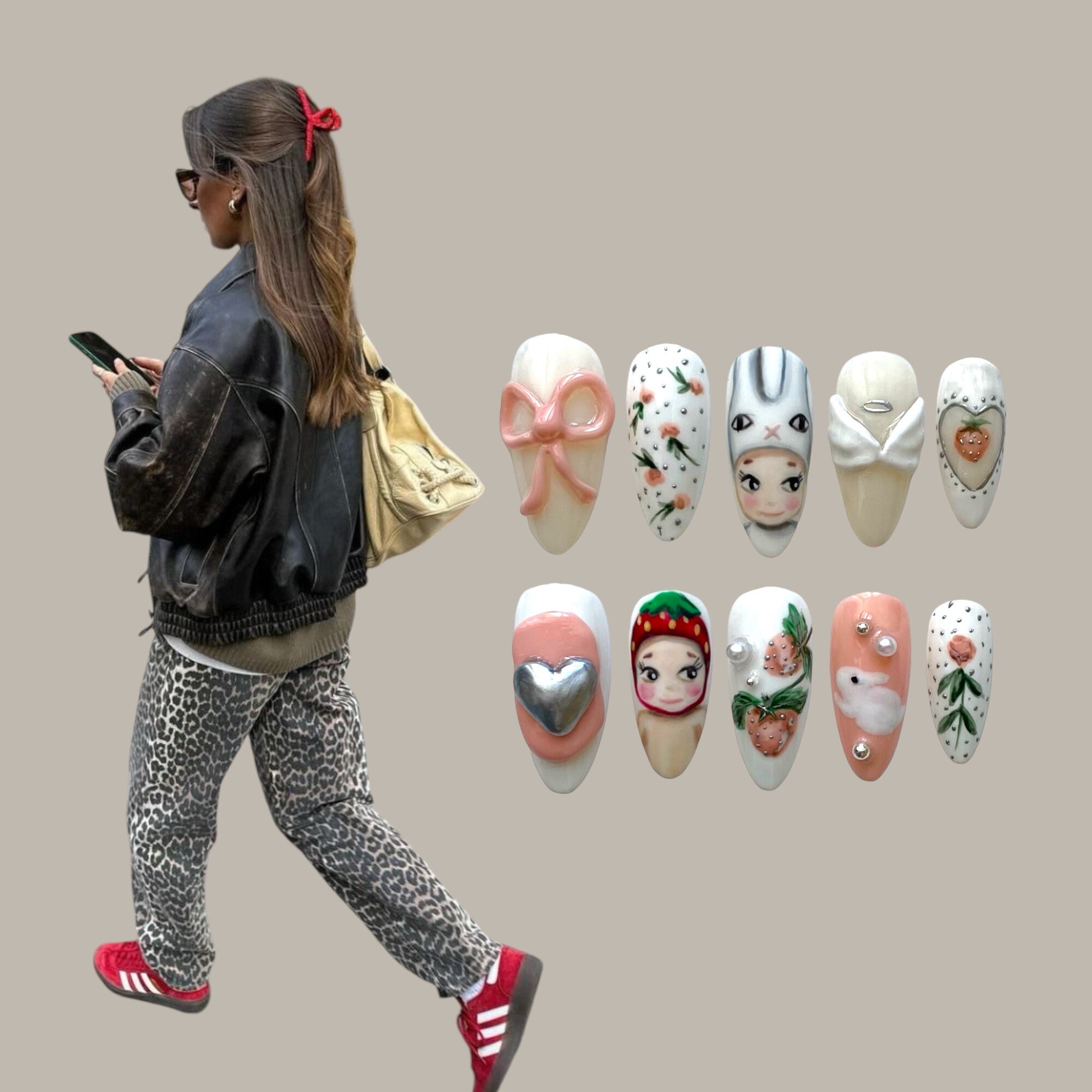 Sonny Angels Press on Nails / Size XS / Bow Nails / 3D Nails / Pink ...