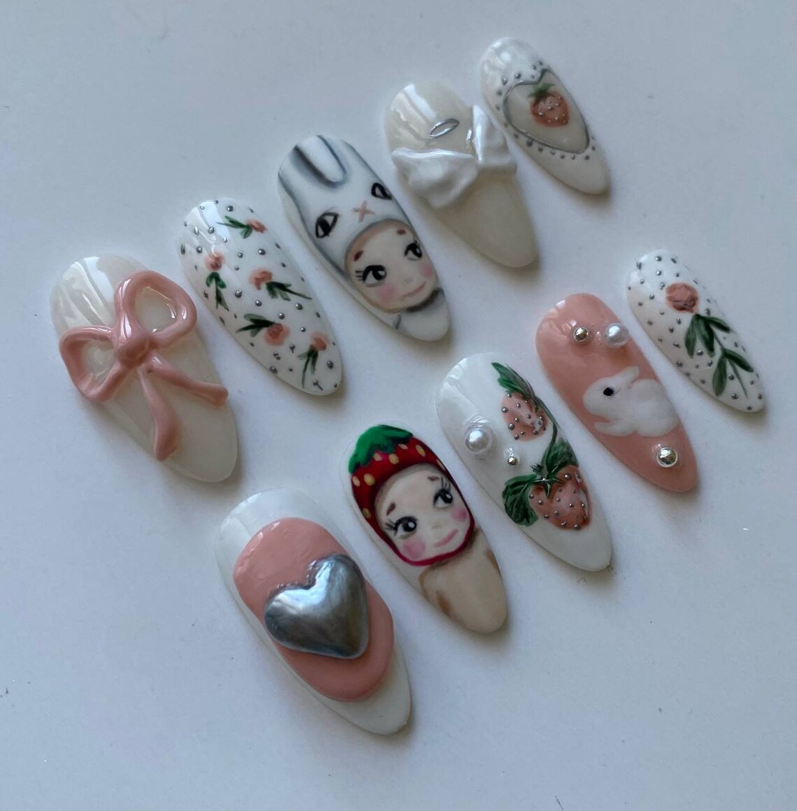 Sonny Angels Press on Nails / Size XS / Bow Nails / 3D Nails / Pink ...