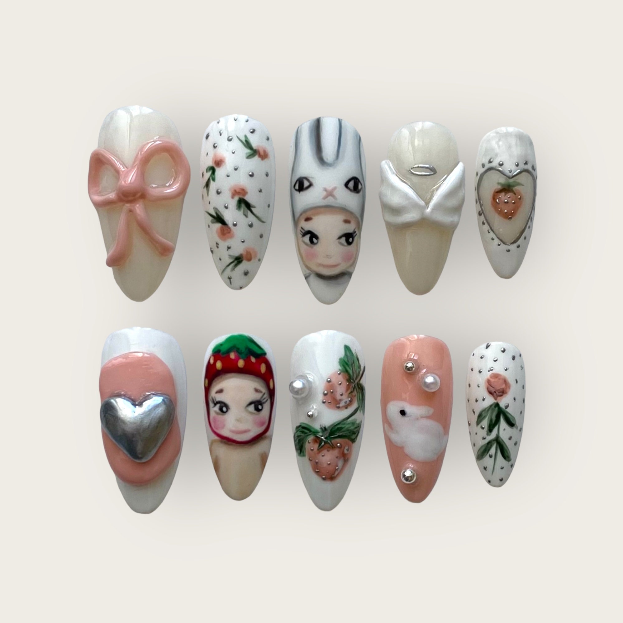 Sonny Angels Press on Nails / Size XS / Bow Nails / 3D Nails / Pink ...
