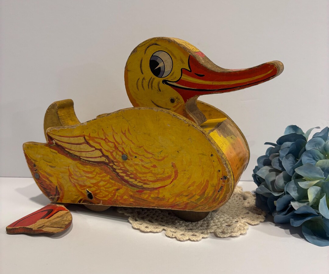Rare Vintage 1942 Fisher-price #148 Ducky Daddles Wooden Duck Pull-toy ...