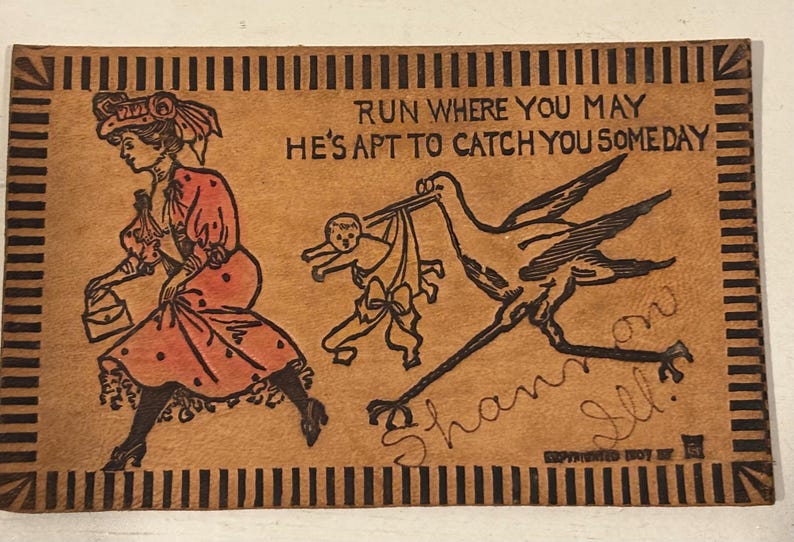 Antique 1907 Leather Postcards, Set of 6 - Etsy