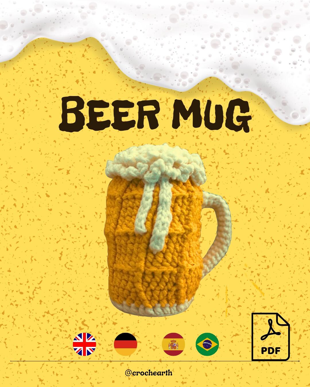Crochet Beer Mug Pattern | Amigurumi PDF Tutorial | Funny Bar Decor ...