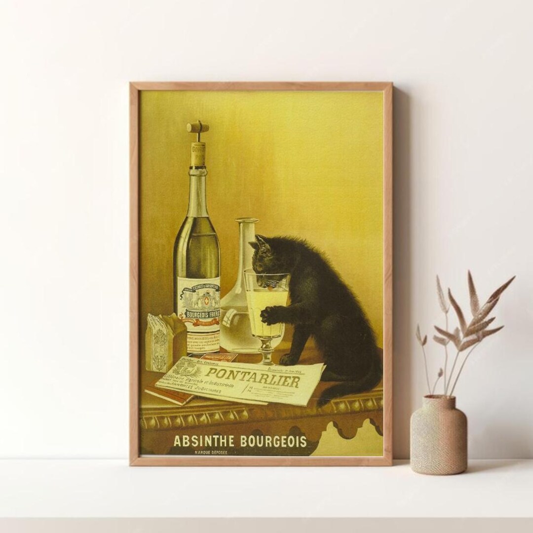 Absinthe Bourgeois Black Cat Posters Vintage Poster Retro Print Wall ...