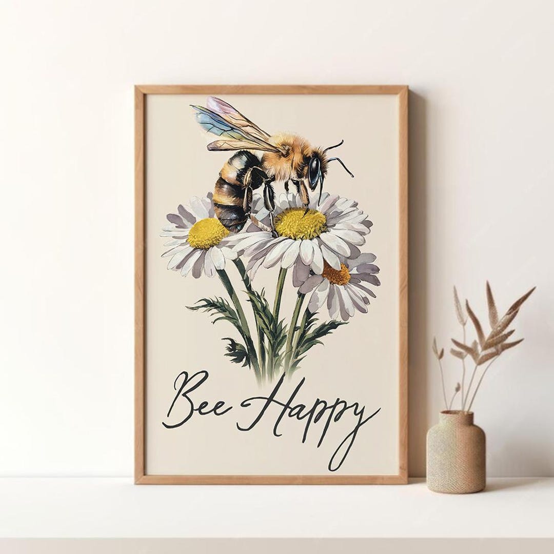 Bee Happy Poster Painting Art Poster Vintage Poster Retro Print Wall ...