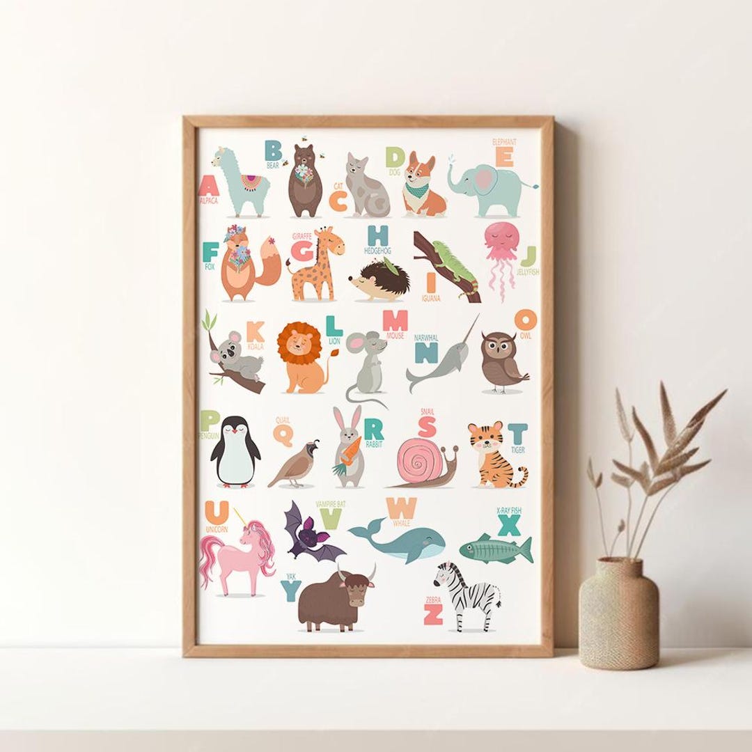 English Alphabet Animals Poster Child Poster Vintage Poster Retro Print ...