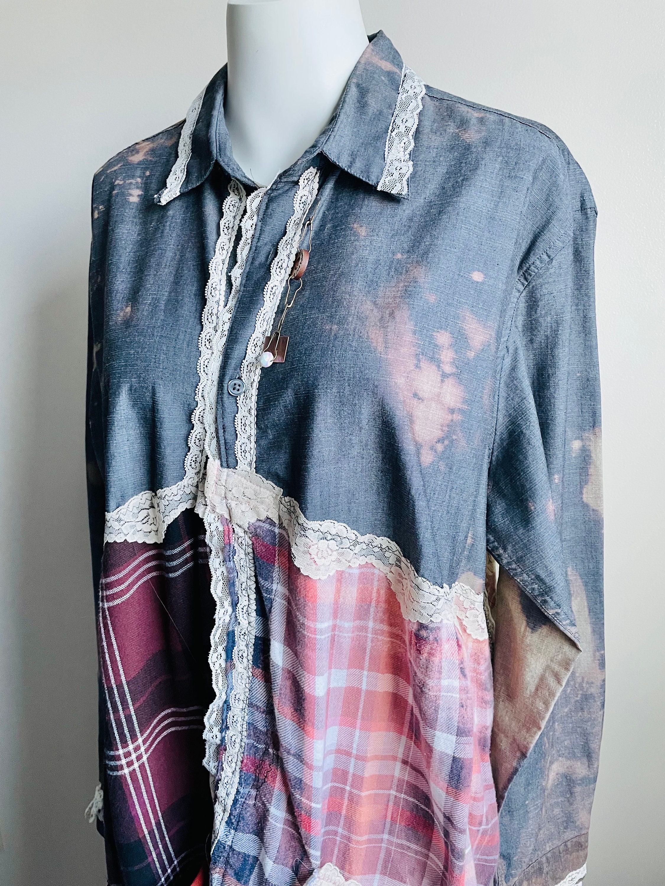 Rusty Rose Bleached Flannel Scrolls Charcoal Upcycle Urban Vintage ...