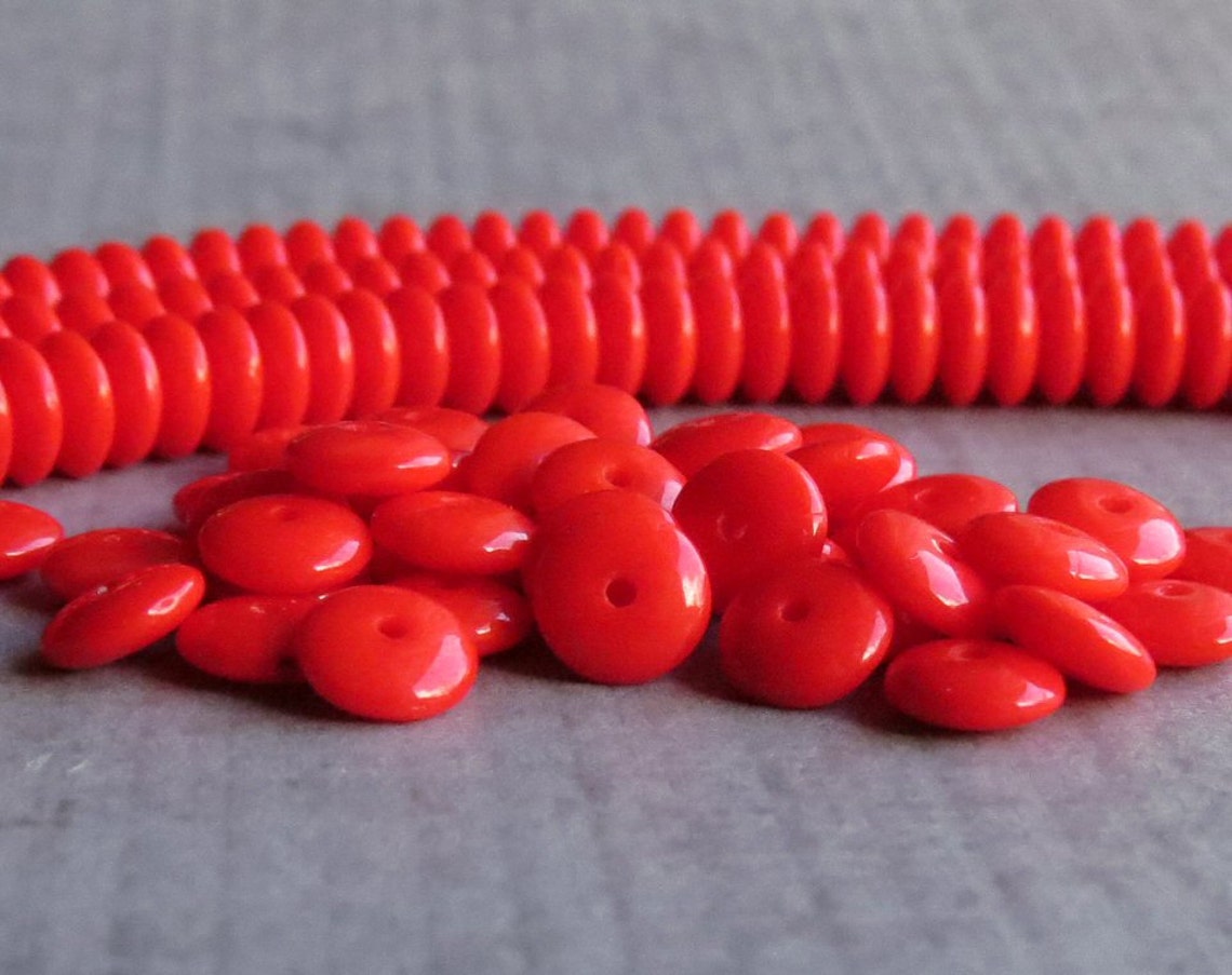 6mm Opaque Red Czech Glass Bead Rondelle Spacer : 50 pc Red | Etsy
