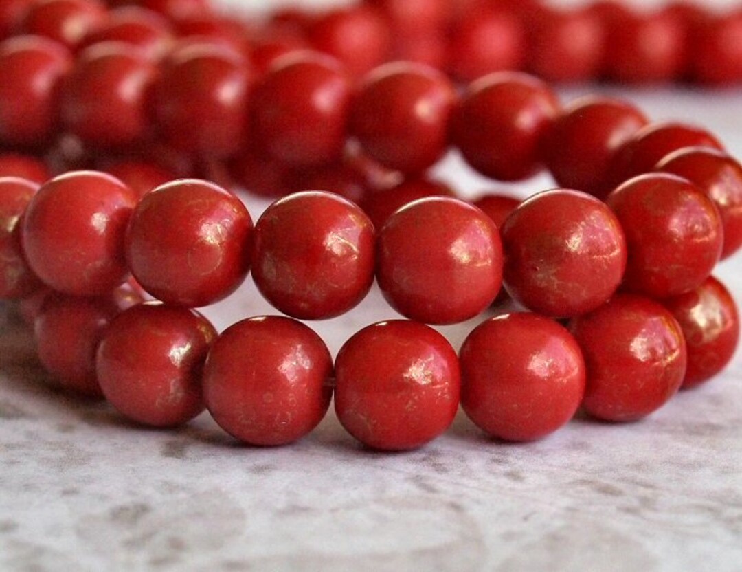 Red Gold Picasso 6mm Round Czech Glass Druk Bead : 50 Pc Red Czech ...