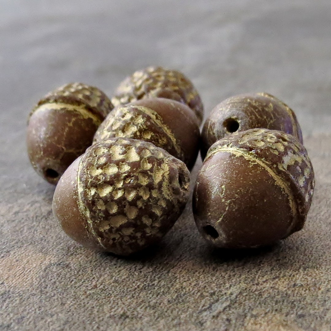 NEW Acorn Bead Czech Glass Brown Matte Gold 12x10mm : 6 Pc Brown Acorn ...