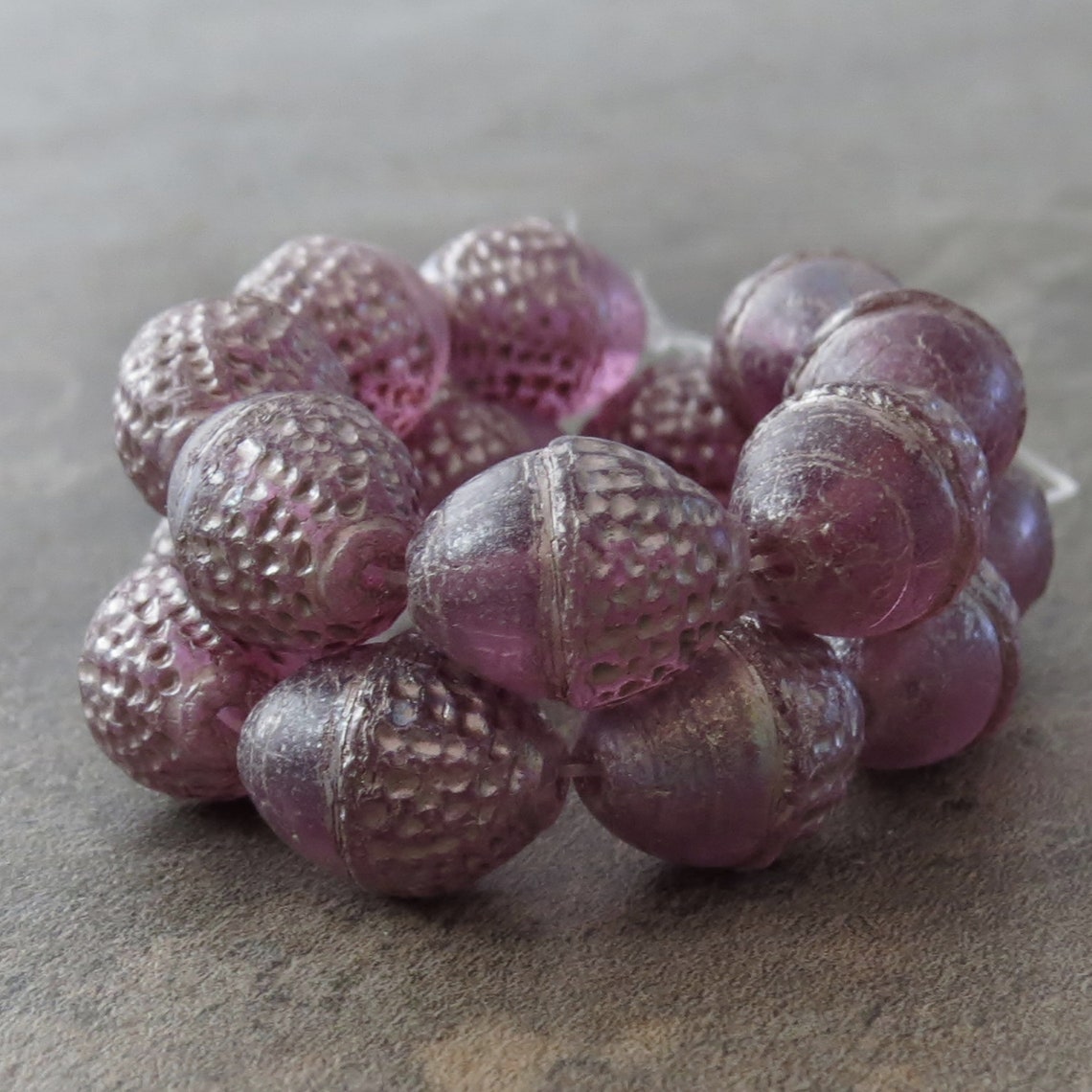Matte Thistle Acorn Bead Czech Glass Metallic Beige AB 12x10mm : 6 Pc ...