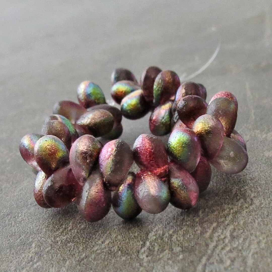 NEW Magic Raspberry Etched Czech Glass Bead 4x6mm Teardrop Mix : 50 Pc ...