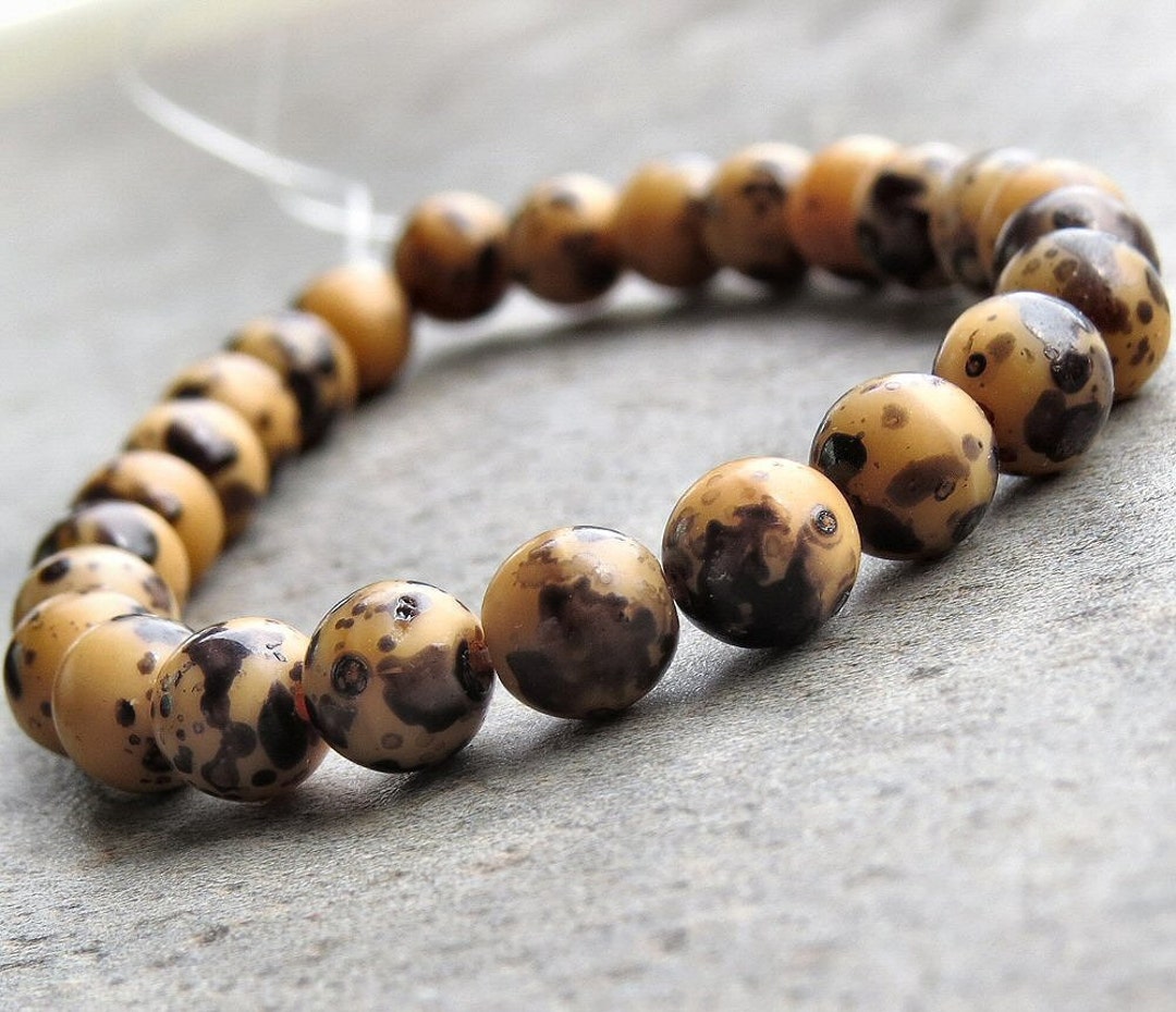 6mm Camel Birds Egg Czech Glass Round Druk Bead : 25 Pc Strand Czech ...