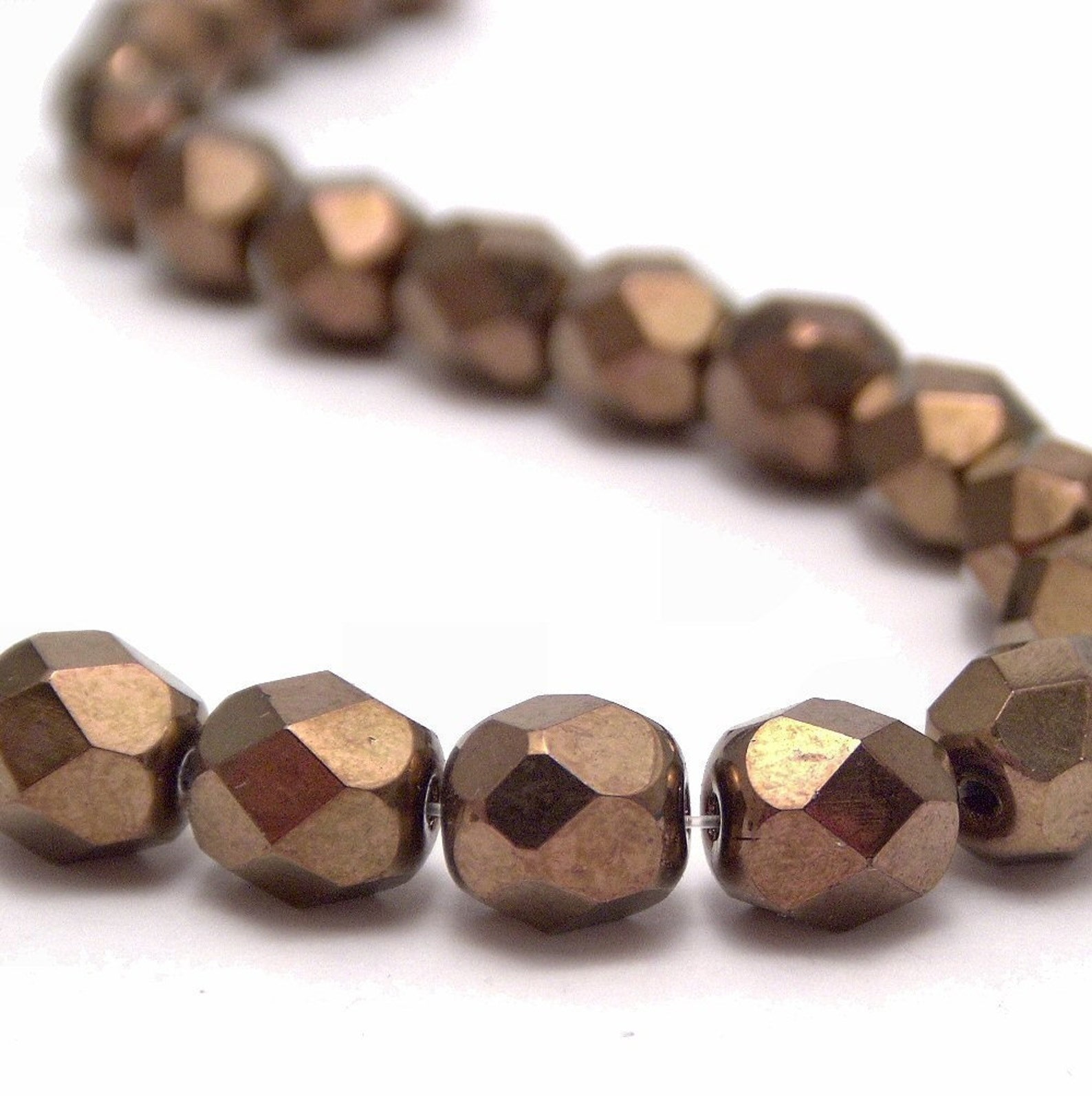 Czech Bead 6mm Dark Bronze Faceted Round Bead - 25 Metallic Bronze ...