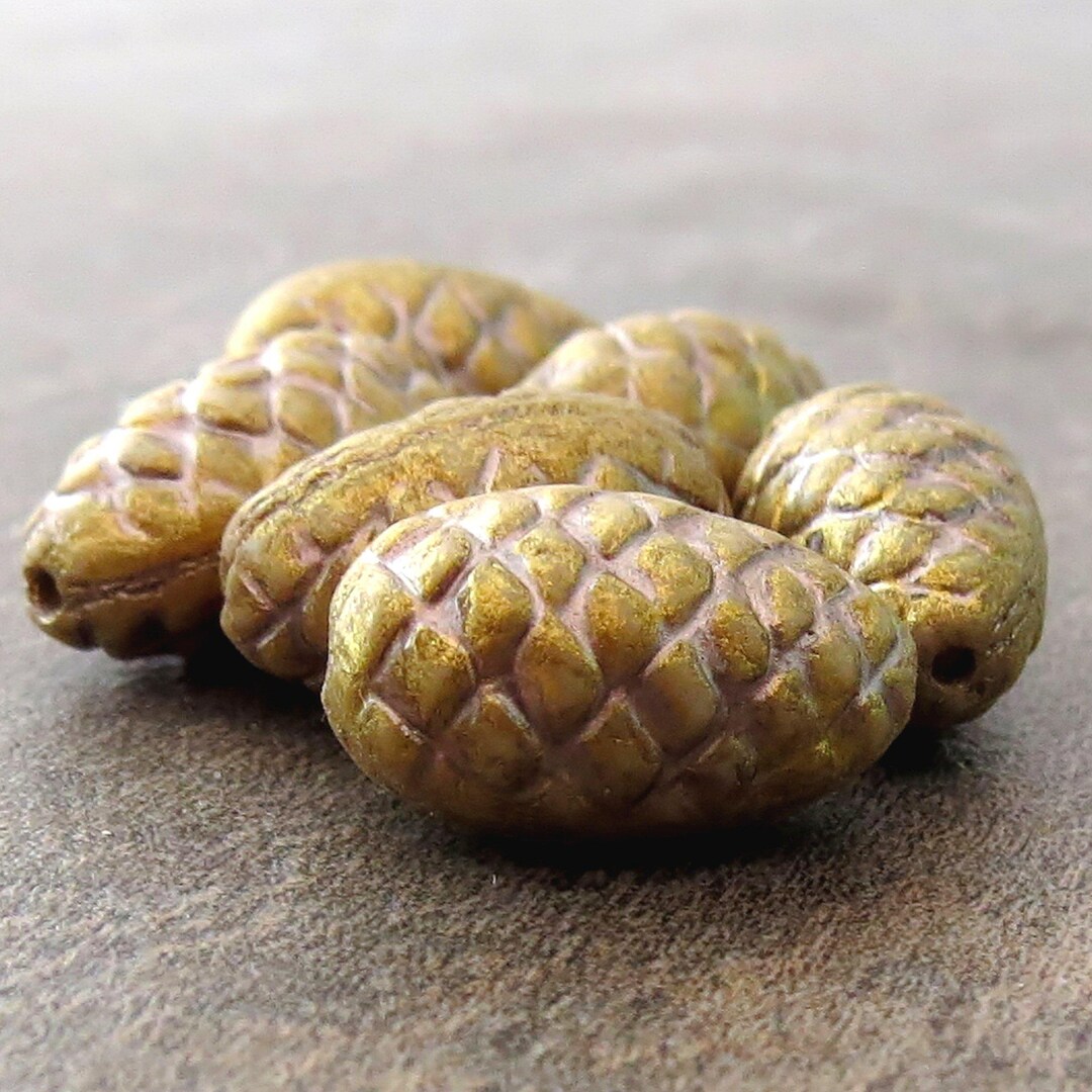 NEW Pine Cone Bead Gold Satin Platinum Wash Czech Glass 13mm : 6 Pc ...