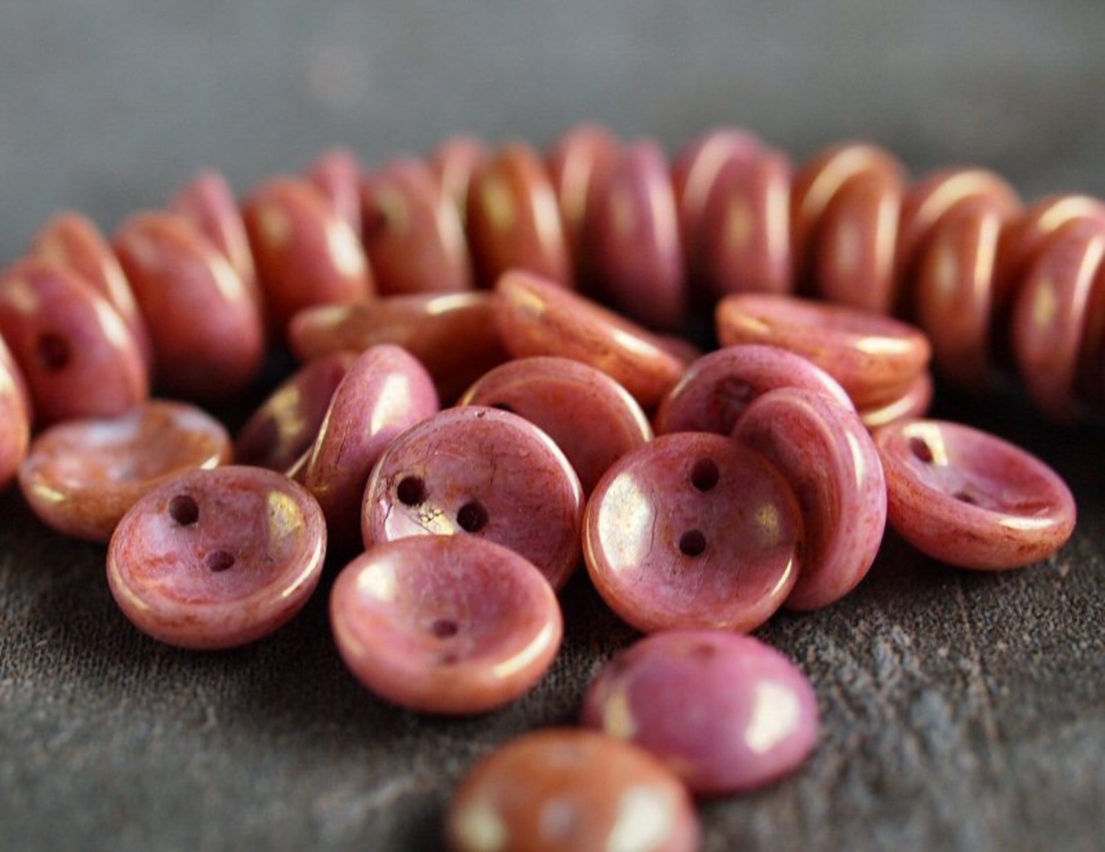 Sale 25% off Rose Gold Luster Czech Glass Concave Bead 8mm Two Hole Cap ...