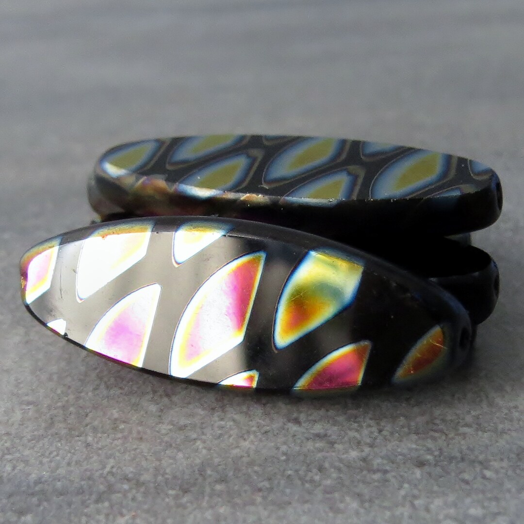 Butterfly Wings Jet Black Rainbowy Finish 30mm Czech Glass Spindle Bead ...