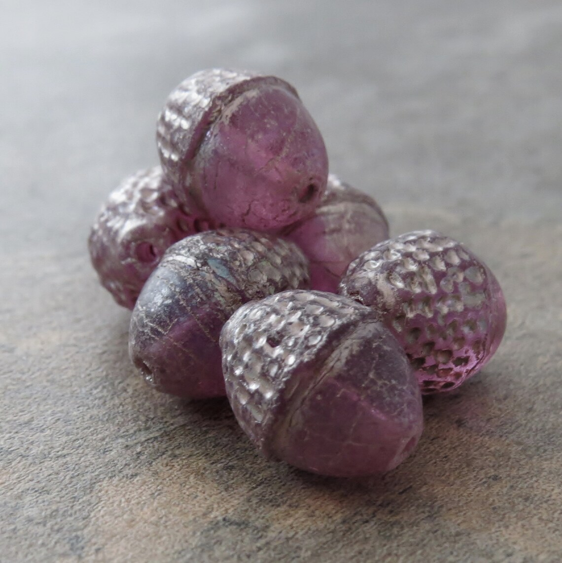 Matte Thistle Acorn Bead Czech Glass Metallic Beige AB 12x10mm : 6 Pc ...
