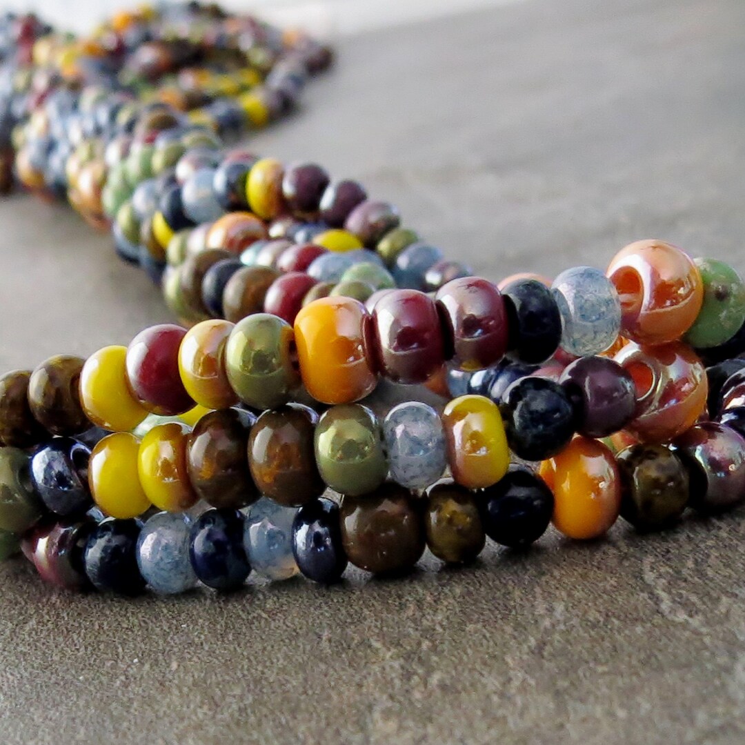 NEW Dark Indian Corn Striped Picasso Czech Glass Seed Bead 5/0 Luster ...