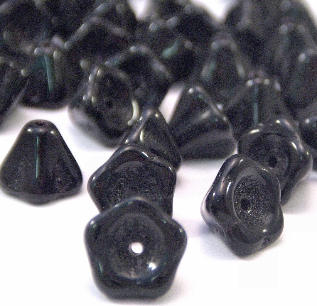Czech Glass Jet Black 8x6mm Bell Flower - LAST 16 Pc. - Etsy