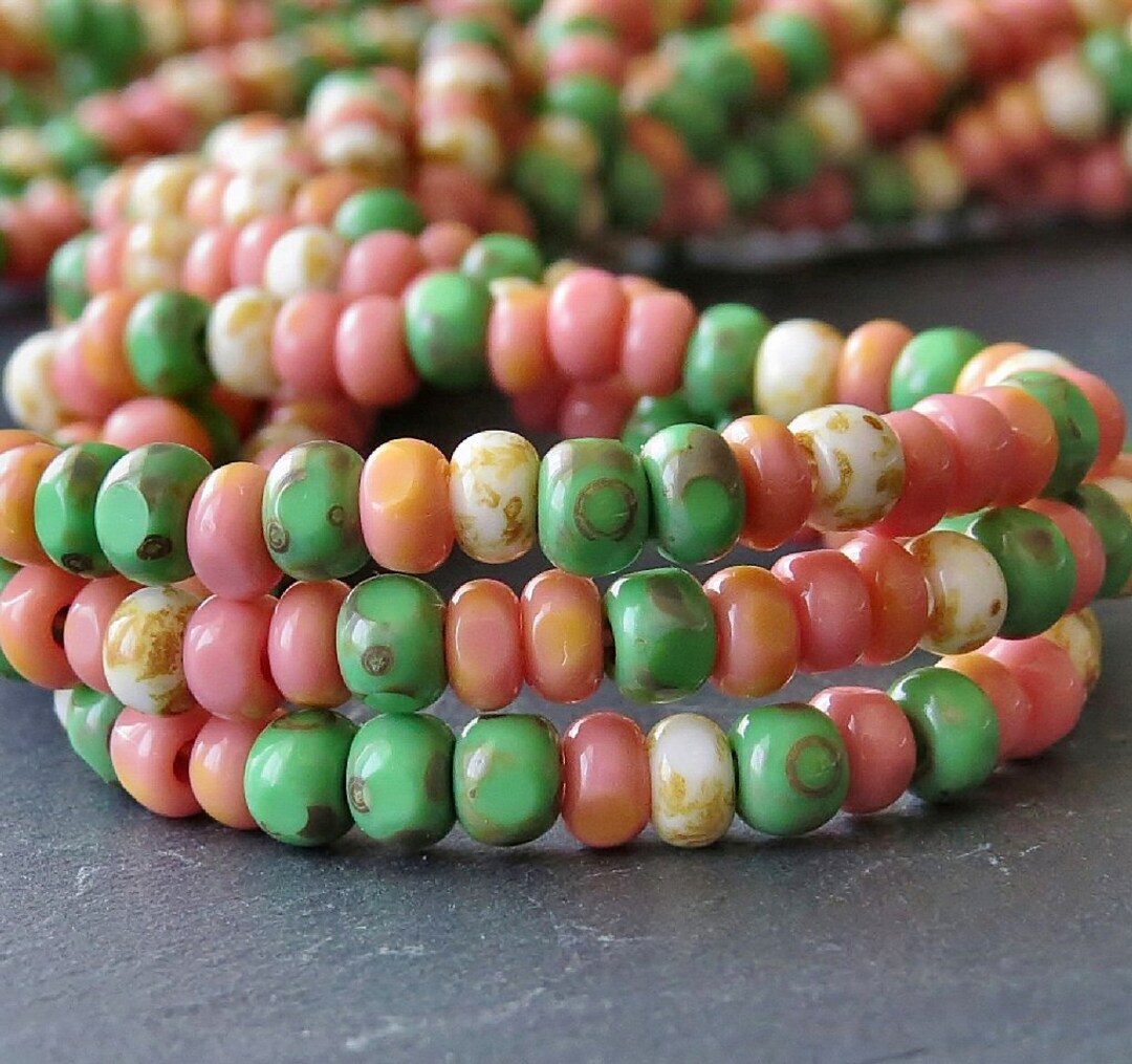 Pink Coral Mix 3 Cut Czech Glass 6/0 Picasso Seed Bead Mix : 1 Ten Inch ...