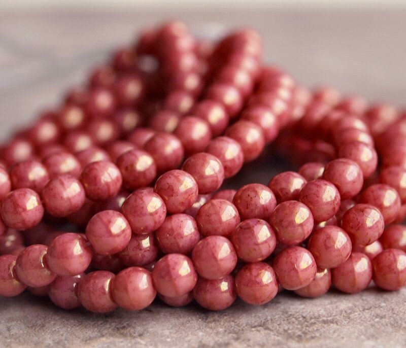 Deep Rose Gold 6mm Czech Glass Round Druk Bead : 30 pc Full | Etsy