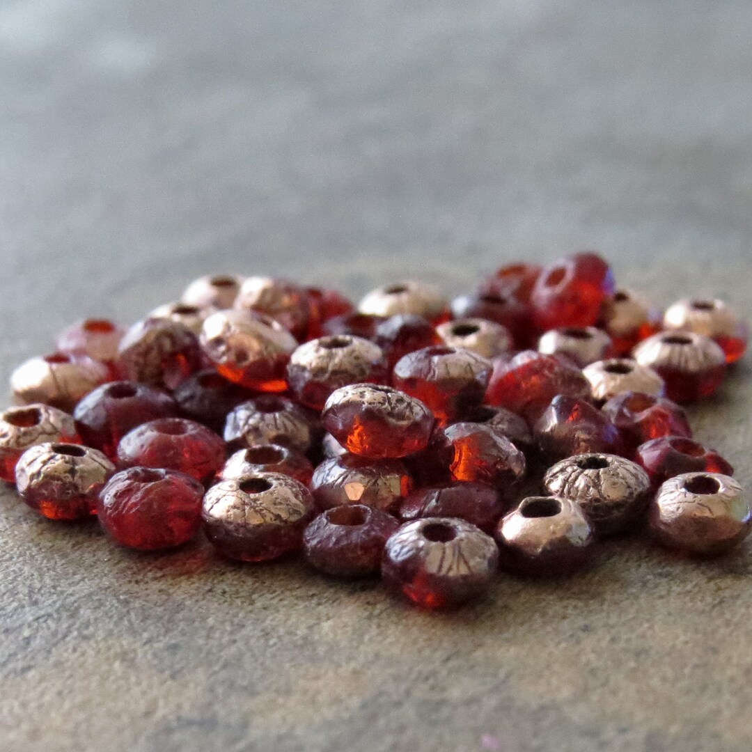 NEW Ruby Red Copper Etched 3x2mm Czech Glass Rondelle Bead : 1 Full ...