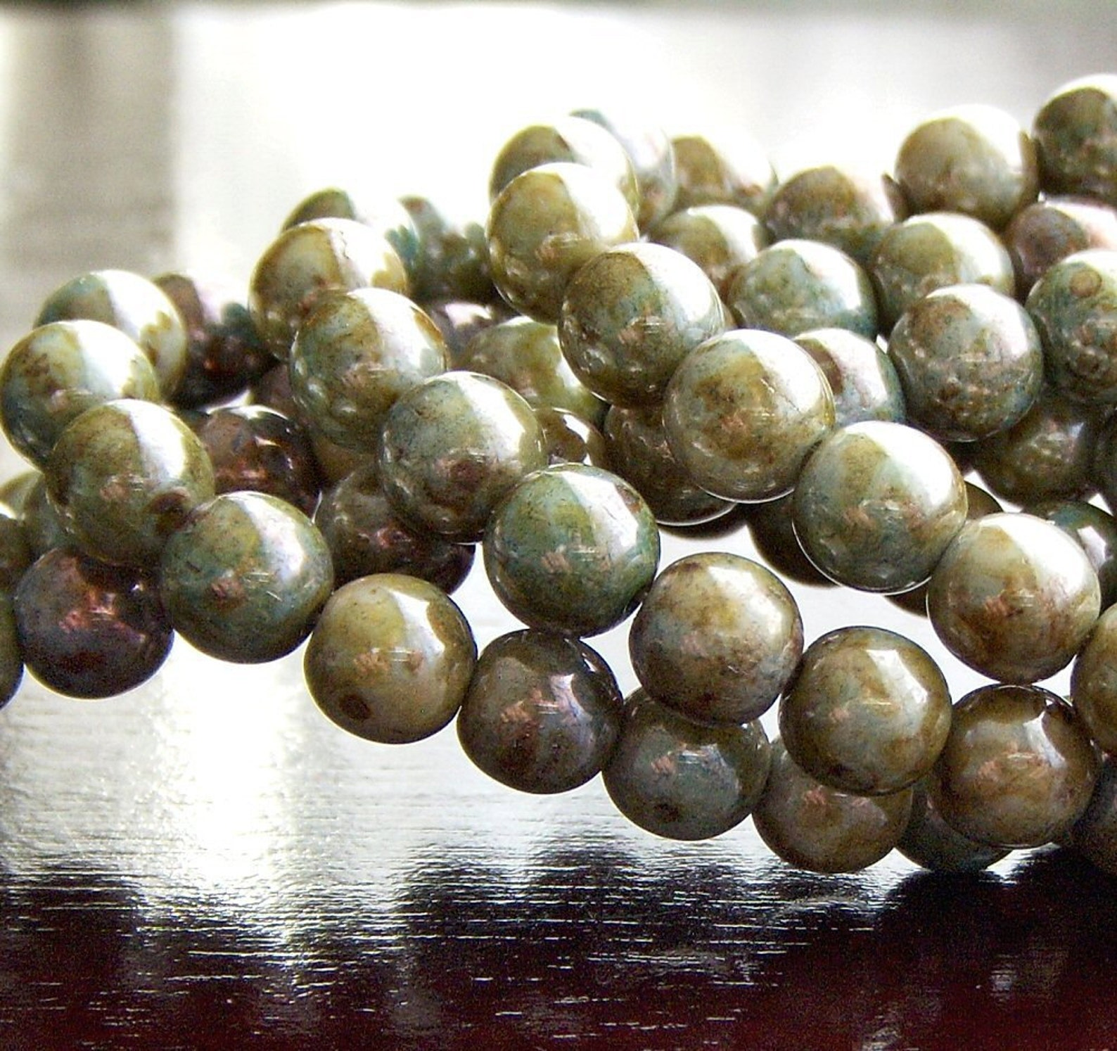 Green Luster Picasso Czech Glass Bead 6mm Round Druk : 50 Pc - Etsy