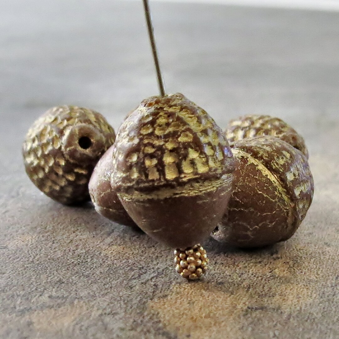 NEW Acorn Bead Czech Glass Brown Matte Gold 12x10mm : 6 Pc Brown Acorn ...